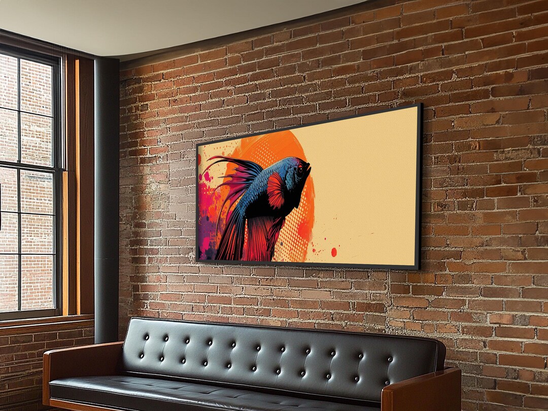 Retro 80s Style Painting of a Betta Fish, Framed Canvas Print, Home ...