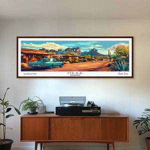 Mesa Arizona Panoramic Painting, Mid Century Modern Framed Canvas Print ...