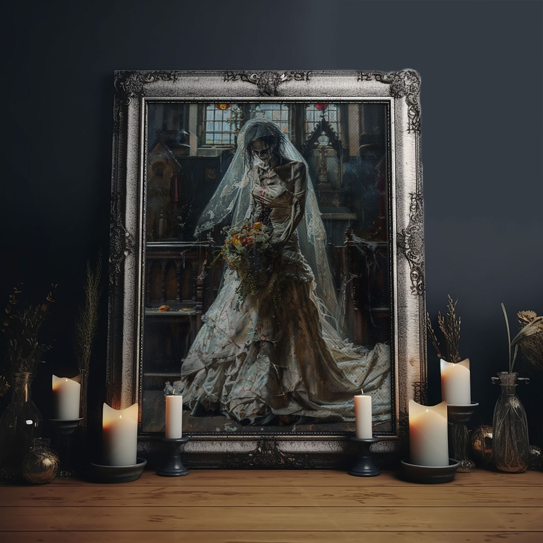 Ghostly Bride in Abandoned Church Framed Canvas Print | Halloween Bride ...