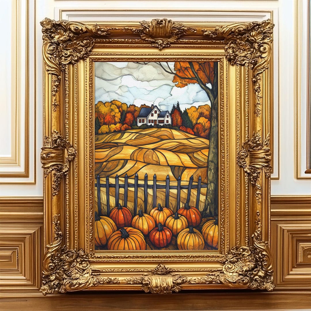 Cozy Fall Farmhouse With Pumpkins Framed Canvas Print Autumn Wall Art ...