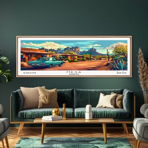 Mesa Arizona Panoramic Painting, Mid Century Modern Framed Canvas Print ...