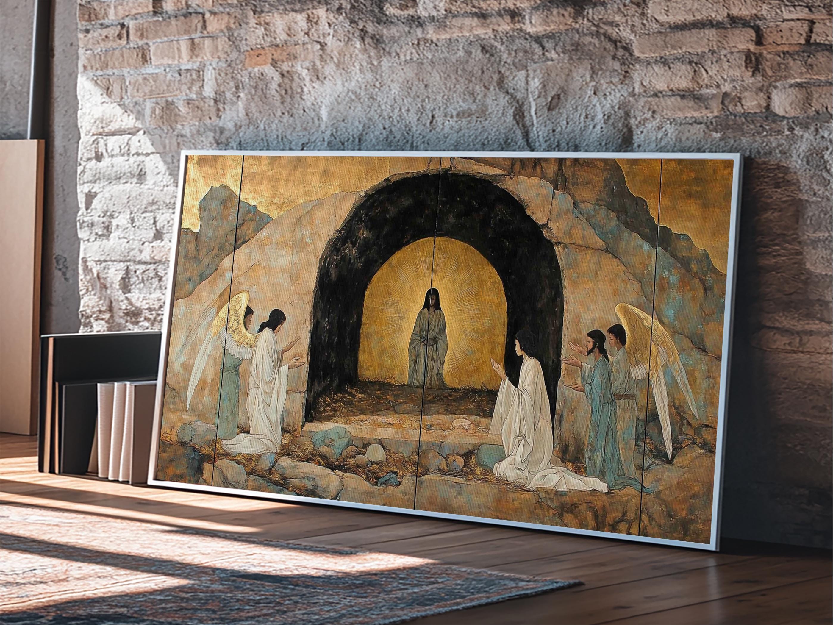 Empty Tomb With Angel and Myrrhbearers Framed Canvas Print - Nihonga ...