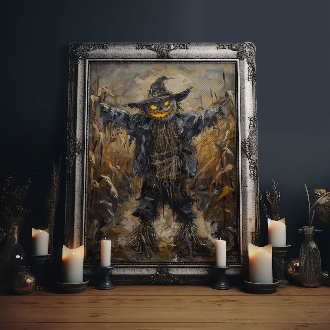 Sinister Scarecrow in Cornfield Framed Canvas Print | Halloween Horror ...