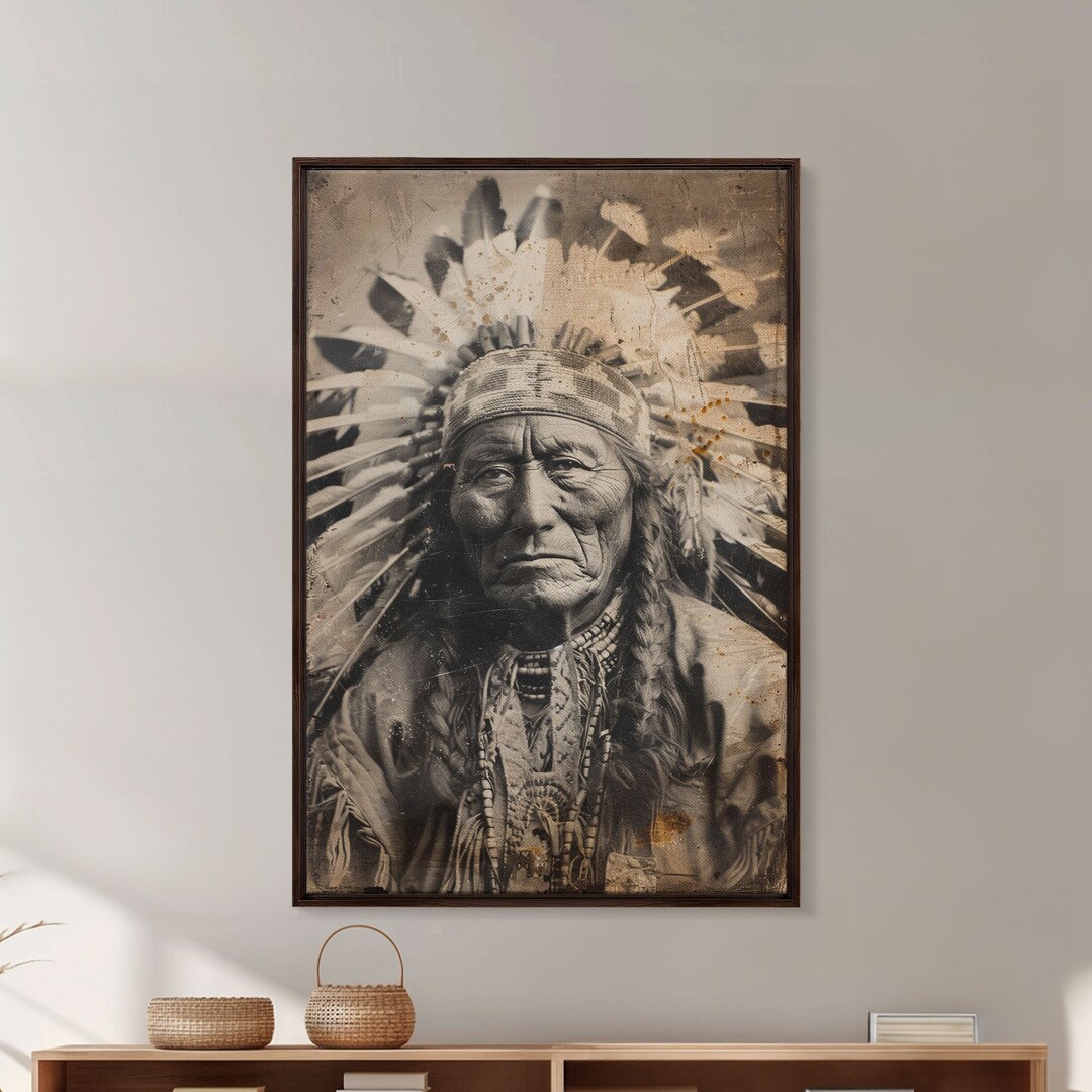 Native American Chief Portrait - Sepia Canvas Print, Historical Wall ...