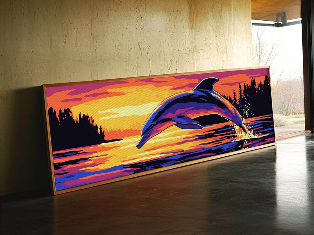 Dolphin Sunset Art, Ocean Scene, Tropical Coastal Decor, Marine ...