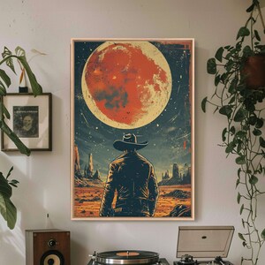 Retro Inspired Cosmic Cowboy Comic Art Print, Retro Futuristic Western ...