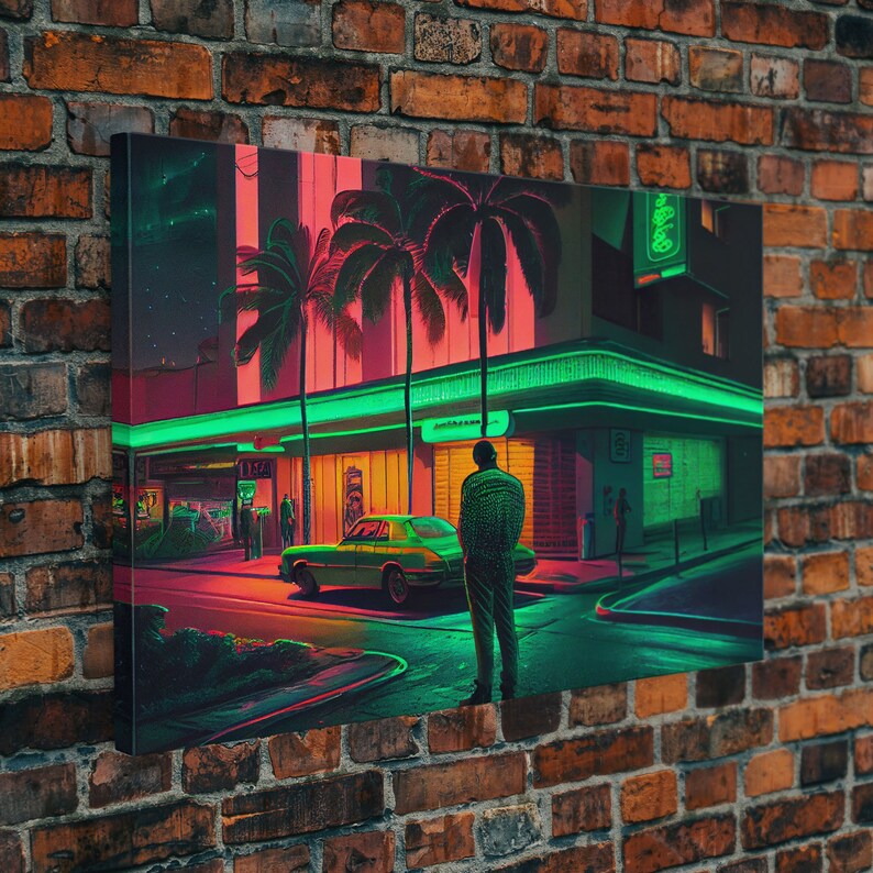 Miami Vice Retro Neon Lights Street Classic Car Wall Art - Etsy