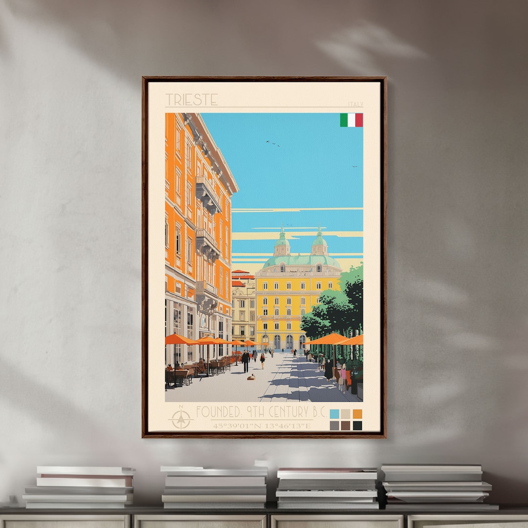 Trieste Italy Travel Poster Framed Canvas Print, Midcentury Modern Art ...