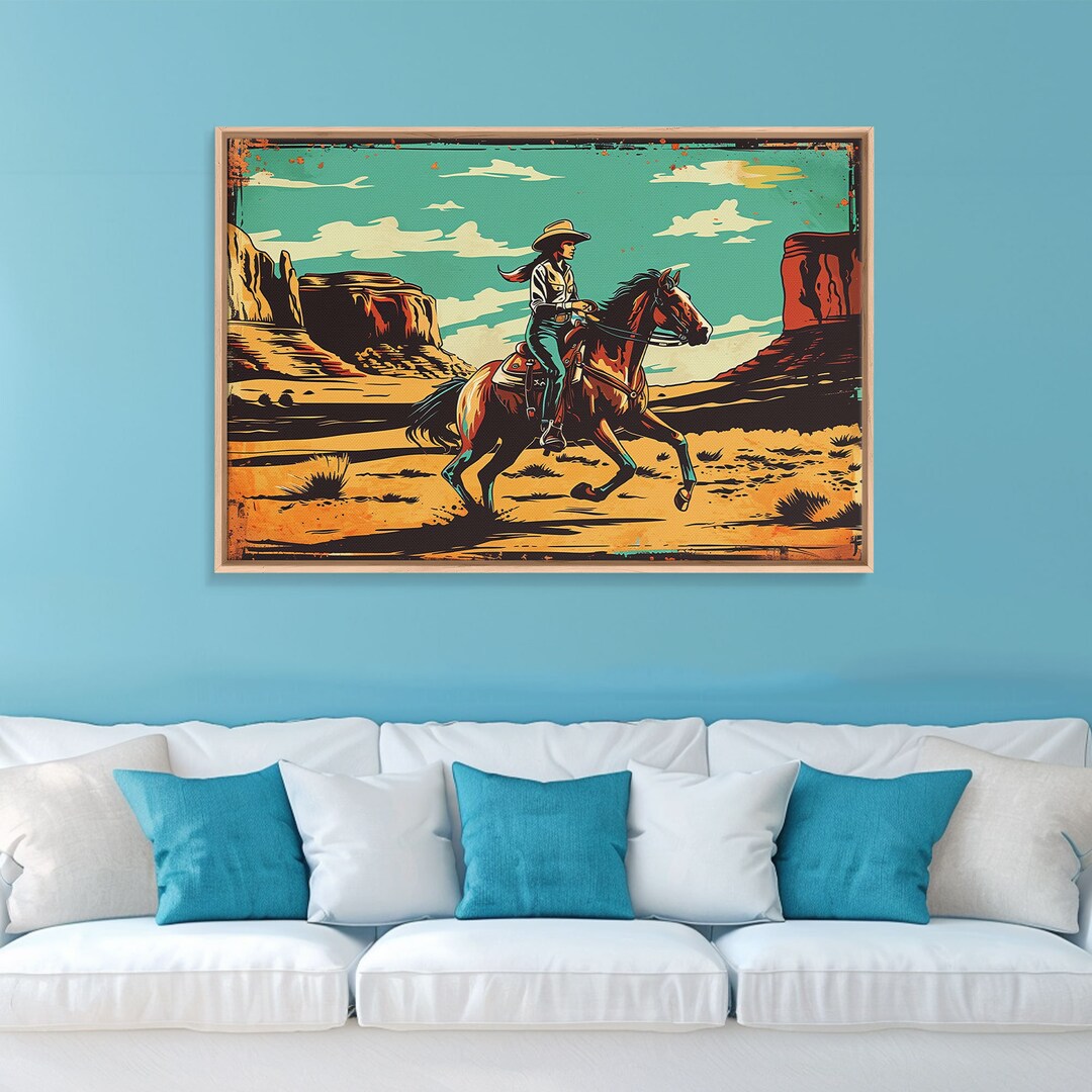 Western Decor Cowgirl Print, Wood Framed Canvas Print, Western Pop Art ...
