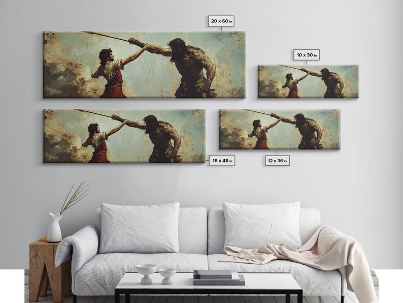David and Goliath Biblical Battle Scene Framed Christian Art Print ...