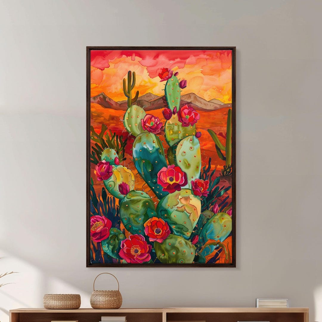 Blooming Cacti Canvas Print: Desert Sunset Wall Art - Etsy