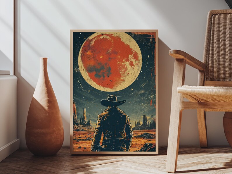 Cosmic Cowboy Art Print: Retro Futuristic Western Canvas - Etsy