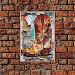 Rustic Cowboy Boot Collage on Distressed Background - Framed Canvas ...