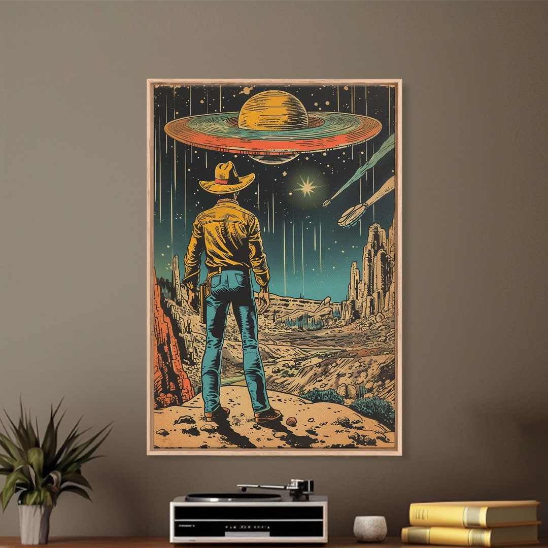 Cosmic Cowboy Poster Art, Retro Futuristic Western Poster, Framed and ...