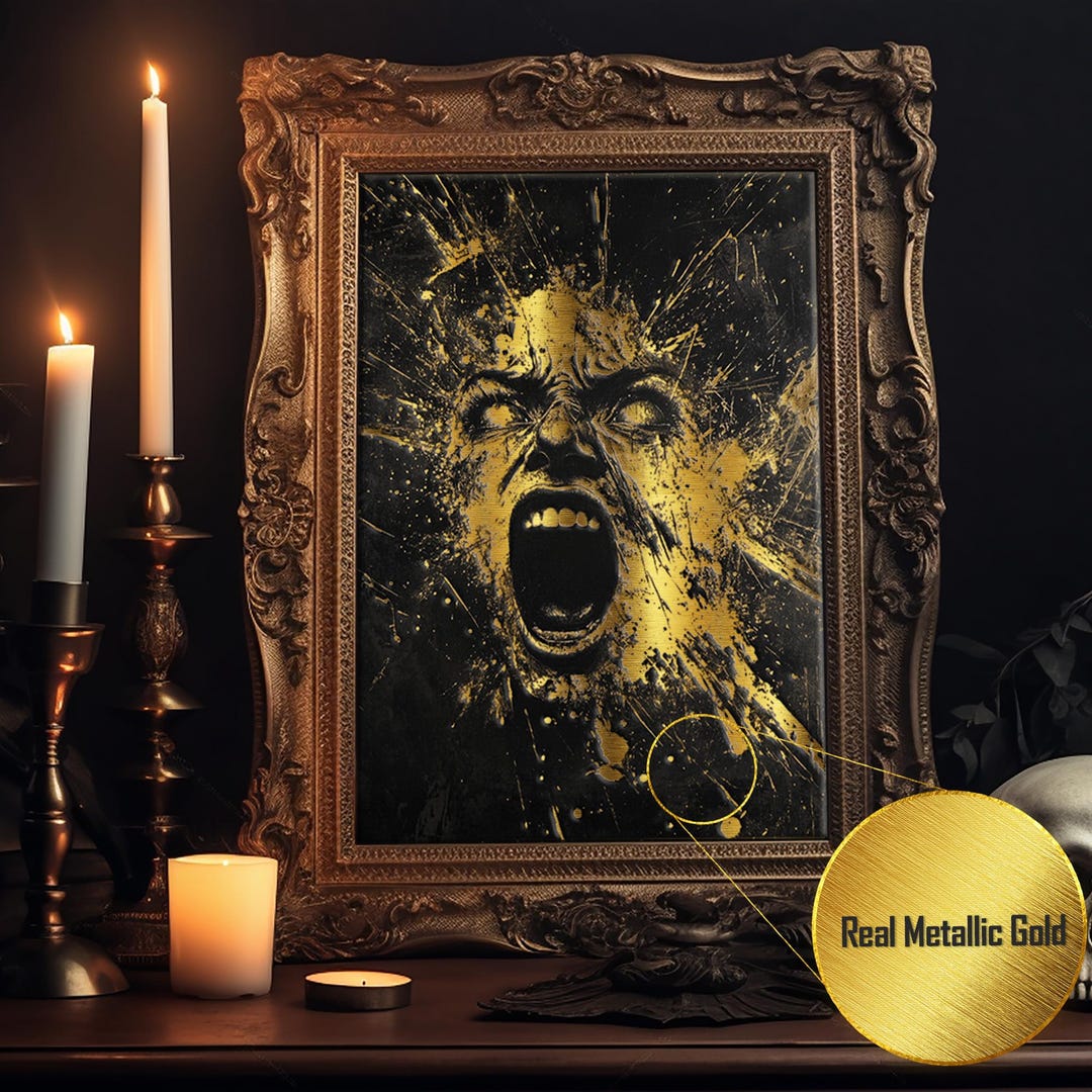 Horror Scream Face Metallic Gold Art Metal Art | Haunted Gothic ...