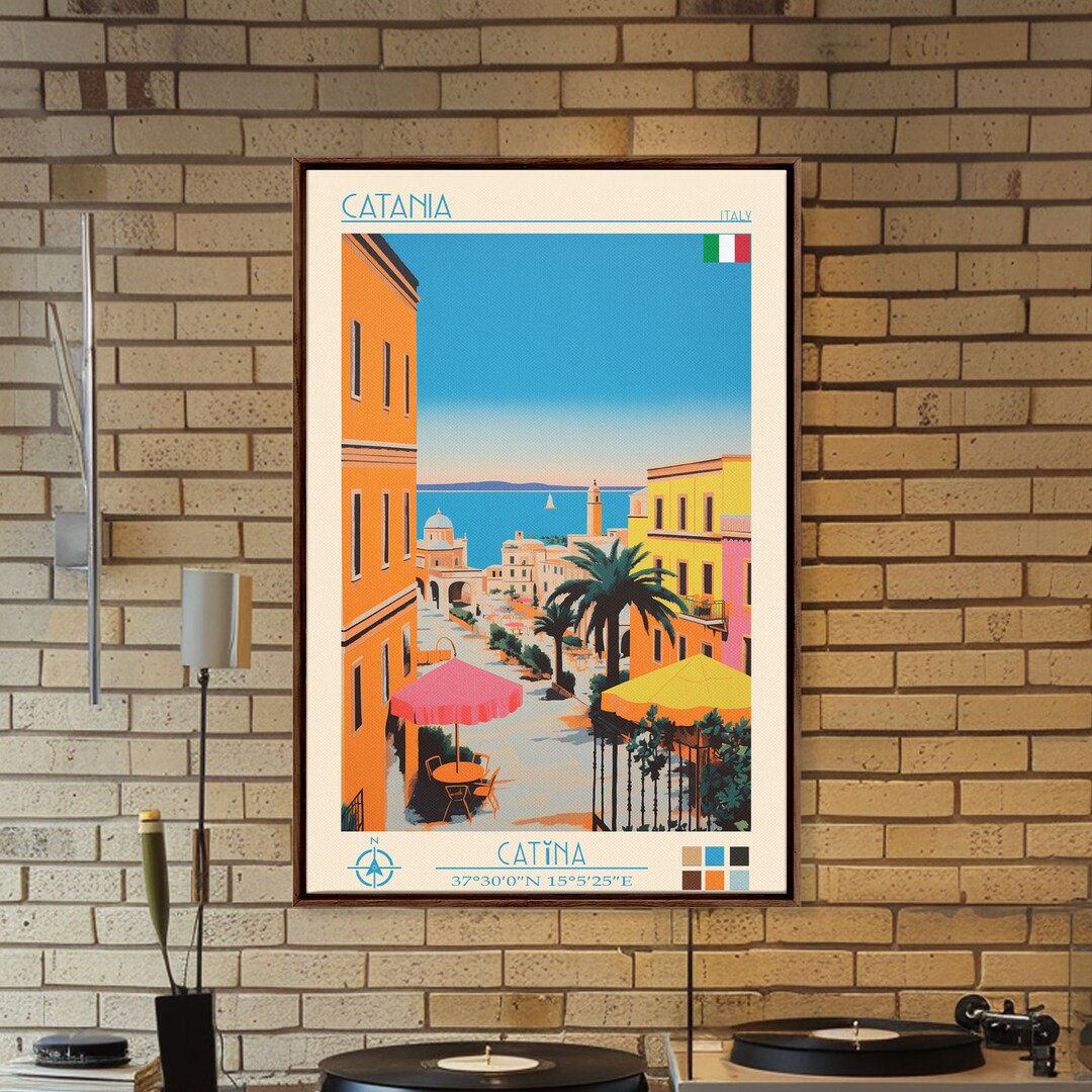 Catania Italy Travel Poster Framed Canvas Print, Vintage Style, Pop Art ...