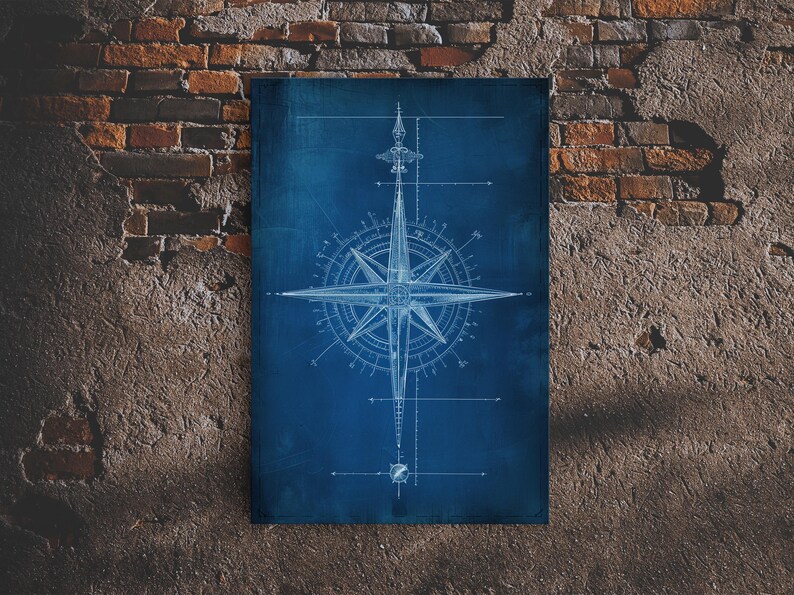 Industrial Compass Blueprint: Framed Canvas Art Print - Etsy