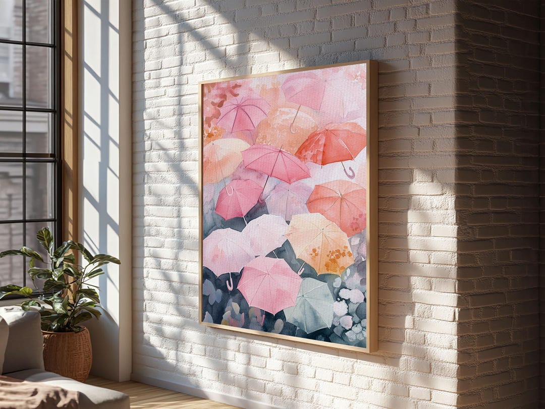 Pink Umbrella Cluster Canvas Print, Whimsical Art, Pink Abstract Art ...