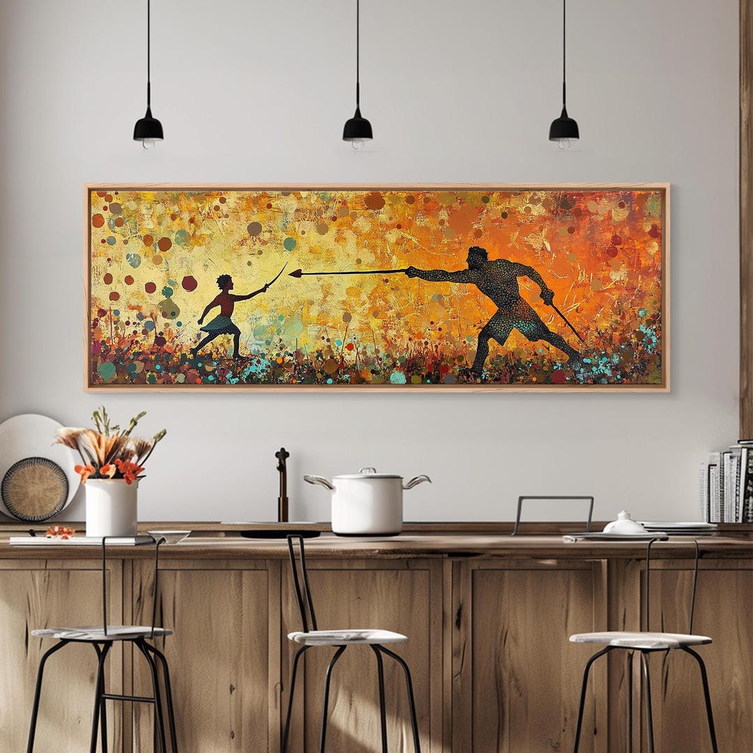 David and Goliath Battle - Modern Christian Painting Framed Canvas ...