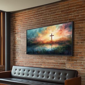 Christian Wall Art Landscape Painting Canvas Print, Beautiful Cross and ...