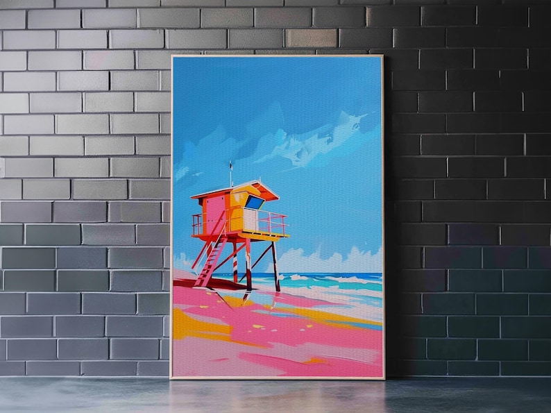 Colorful Lifeguard Tower Canvas Print: Beach House Coastal Art - Etsy