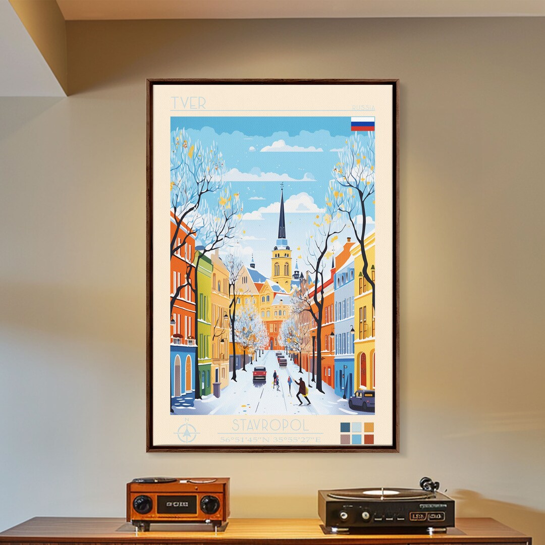 Tver Russia Travel Poster Framed Canvas Print, Midcentury Modern Art ...