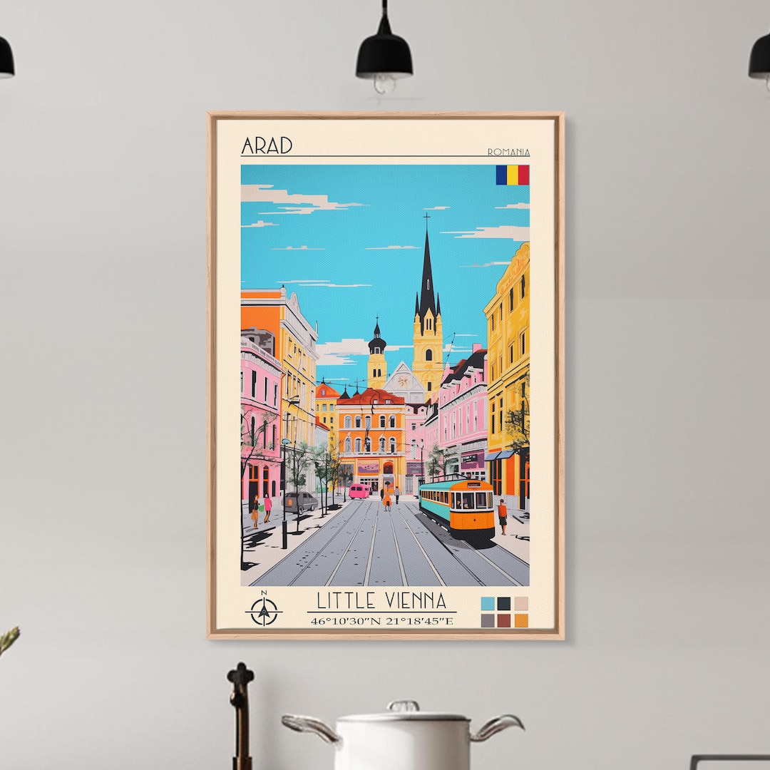 Arad Romania Travel Poster Framed Canvas Print, Midcentury Modern Art ...