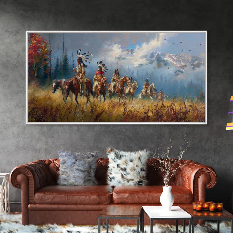 Native American Warriors Canvas Print: Autumn Forest Scene - Etsy