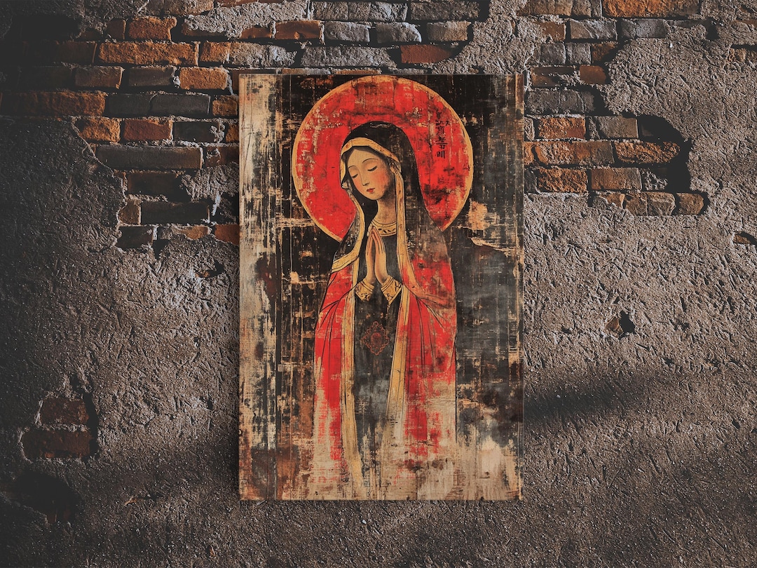Mary Mother of God Solemnity Framed Canvas Print - Elegant Nihonga Wabi ...