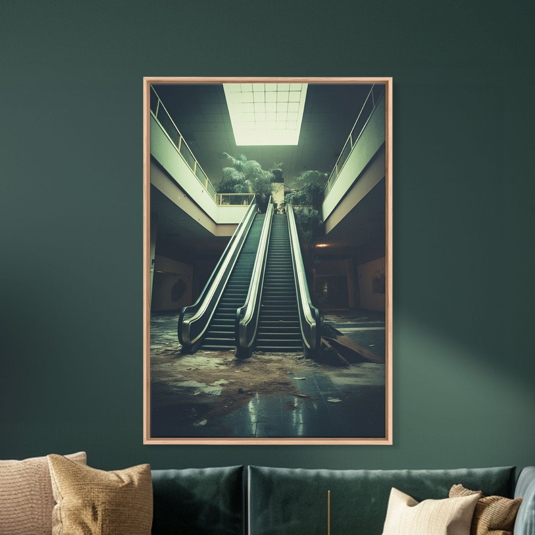 Escalator, Abandoned Building, Moody Wall Art, Horror Art Print, Canvas ...