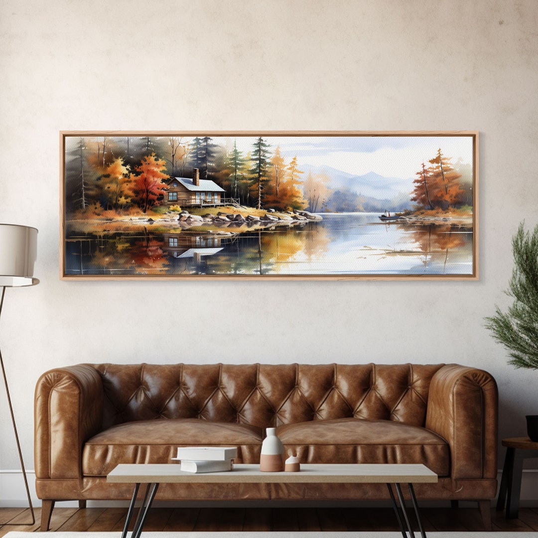 Rustic Lake Cabin at Dusk Watercolor Painting | Peaceful Wilderness ...