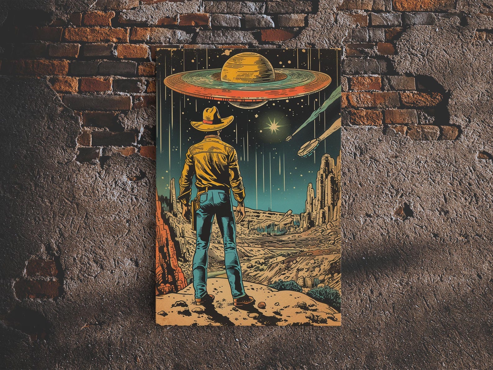 Cosmic Cowboy Canvas Art: Retro Futuristic Western Print - Etsy