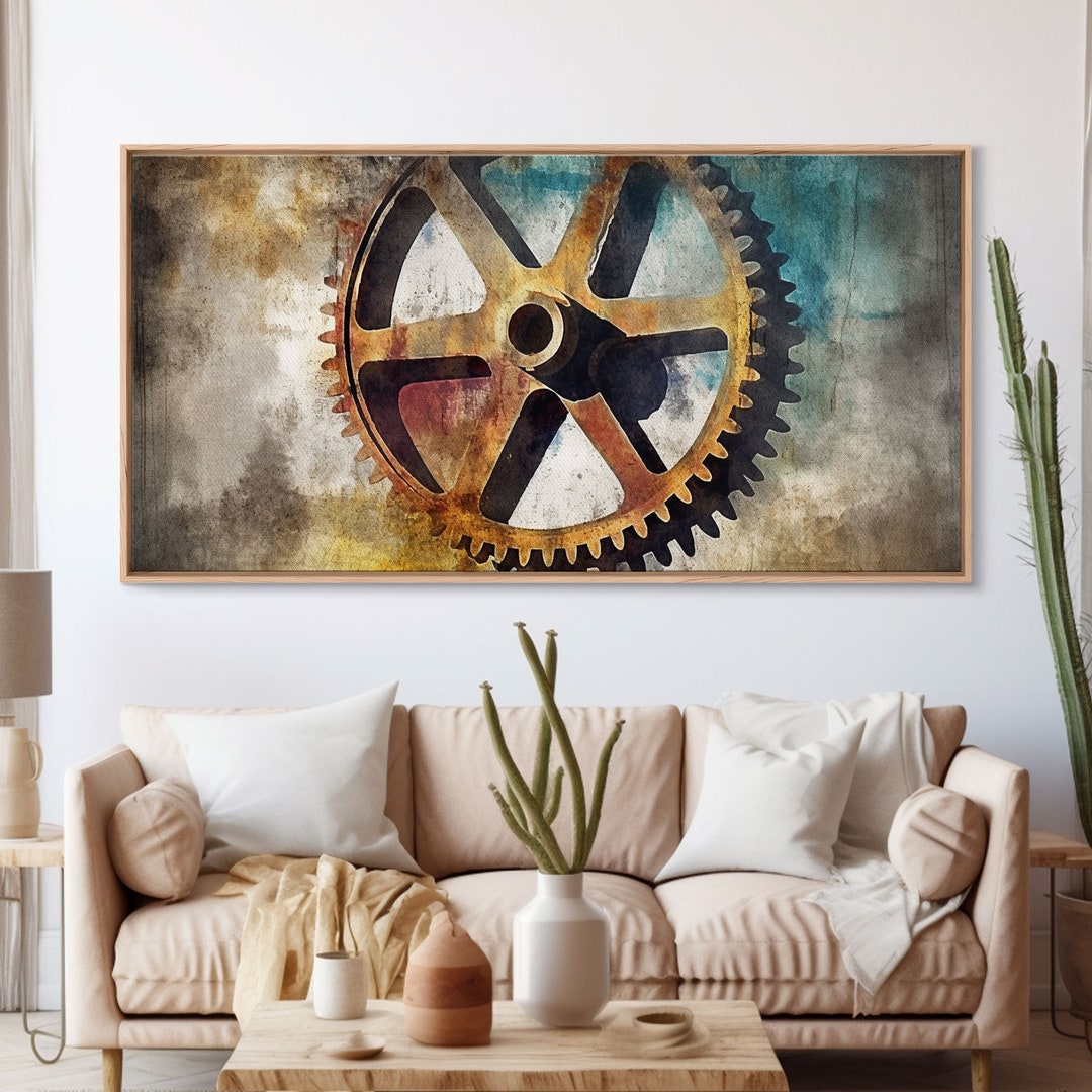 Watercolor Gear Wall Decor, Grunge Wall Art, Mechanical Wall Art ...
