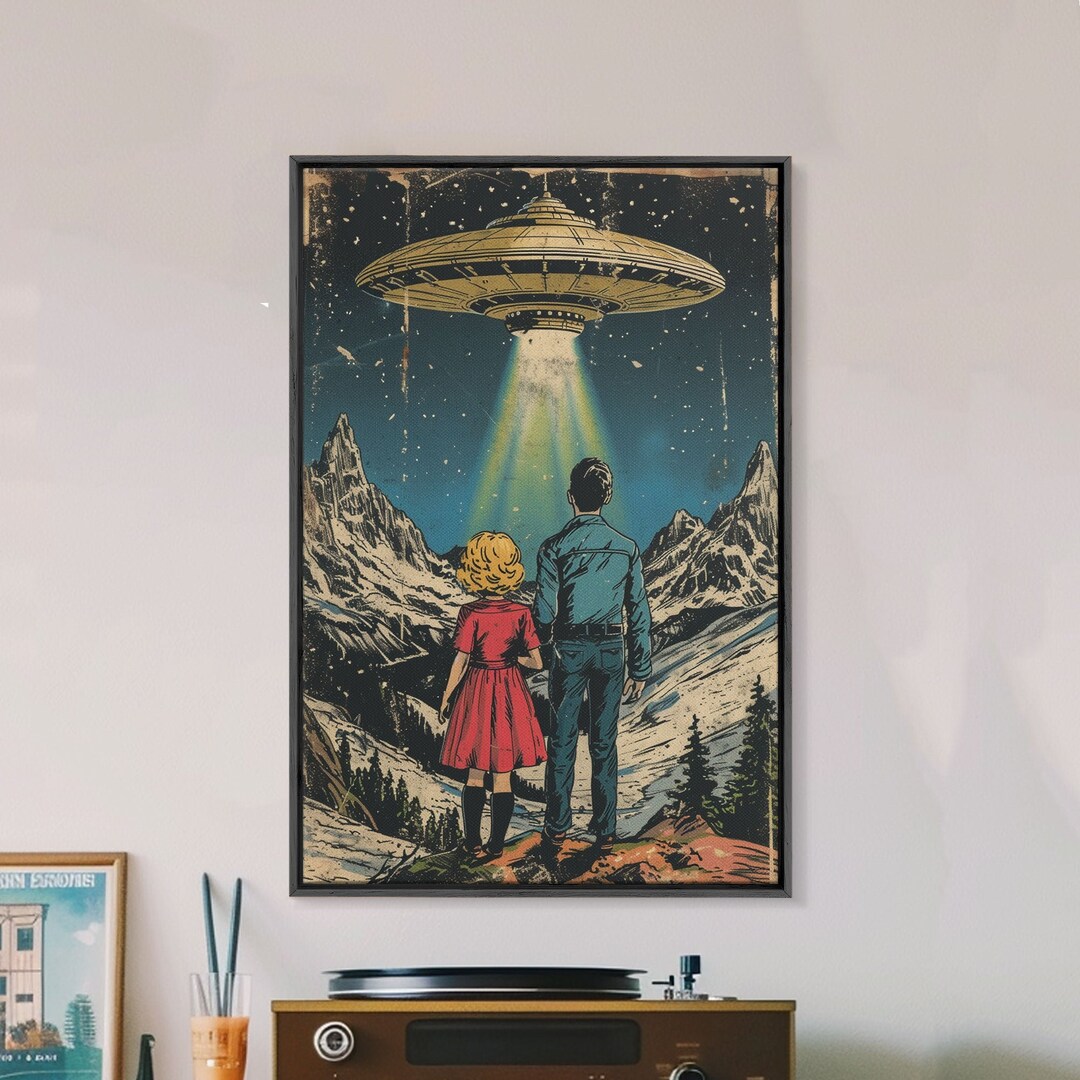 Retro UFO Pulp Art: Alien Abduction Framed Canvas Print - Etsy