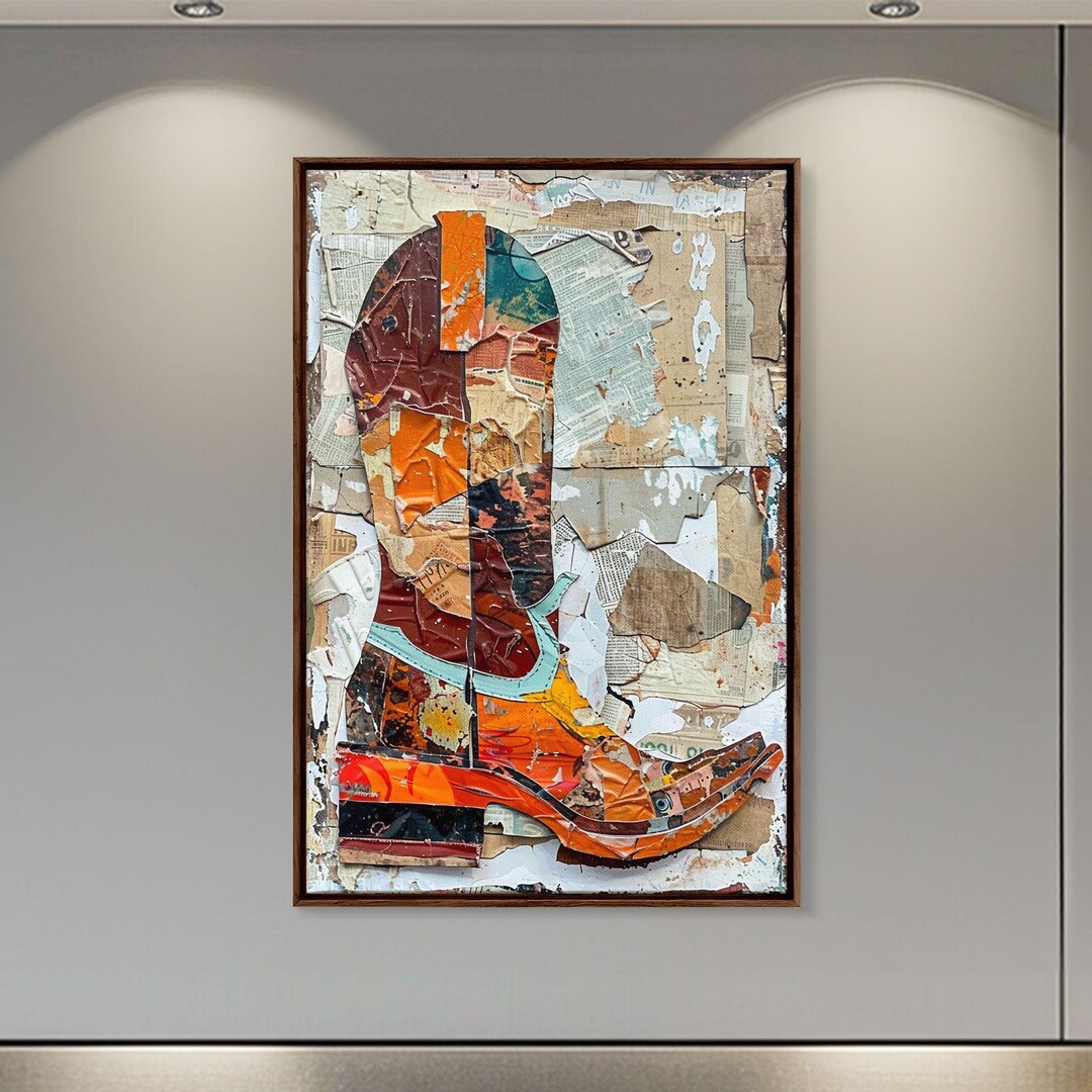 Colorful Cowboy Boot Collage Art - Western Framed Canvas Print - Etsy