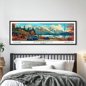 Anchorage Alaska Panoramic Travel Poster Framed Canvas Print, Mid ...