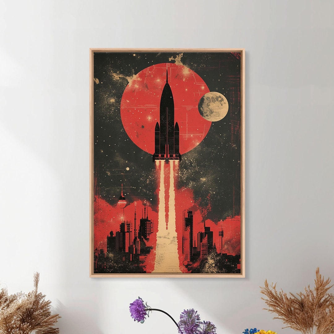 Mid Journey Vintage Rocket Ship Concept Wall Art Framed and Printed on ...