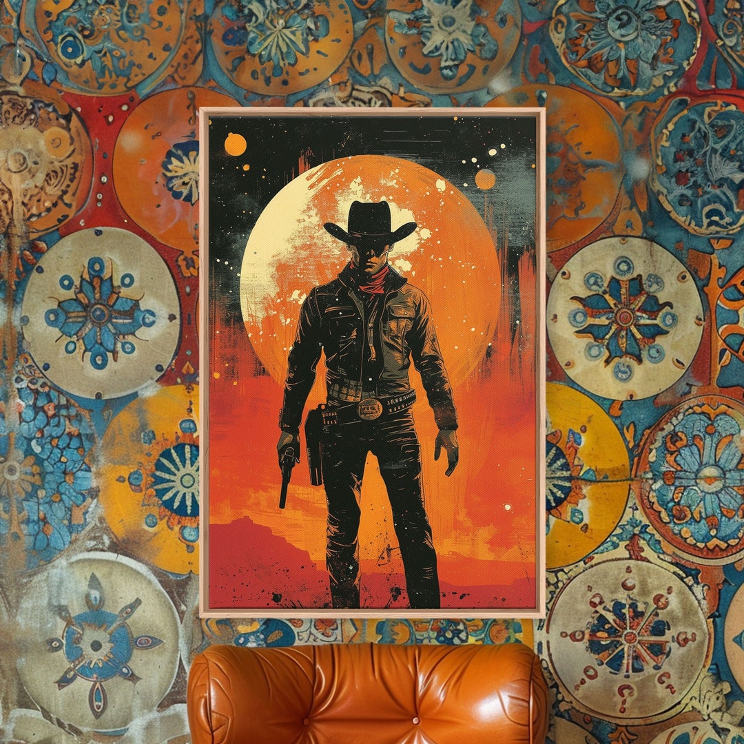 Retro Futuristic Scifi Cowboy Art, Space Cowboy Art Print, Art Framed ...