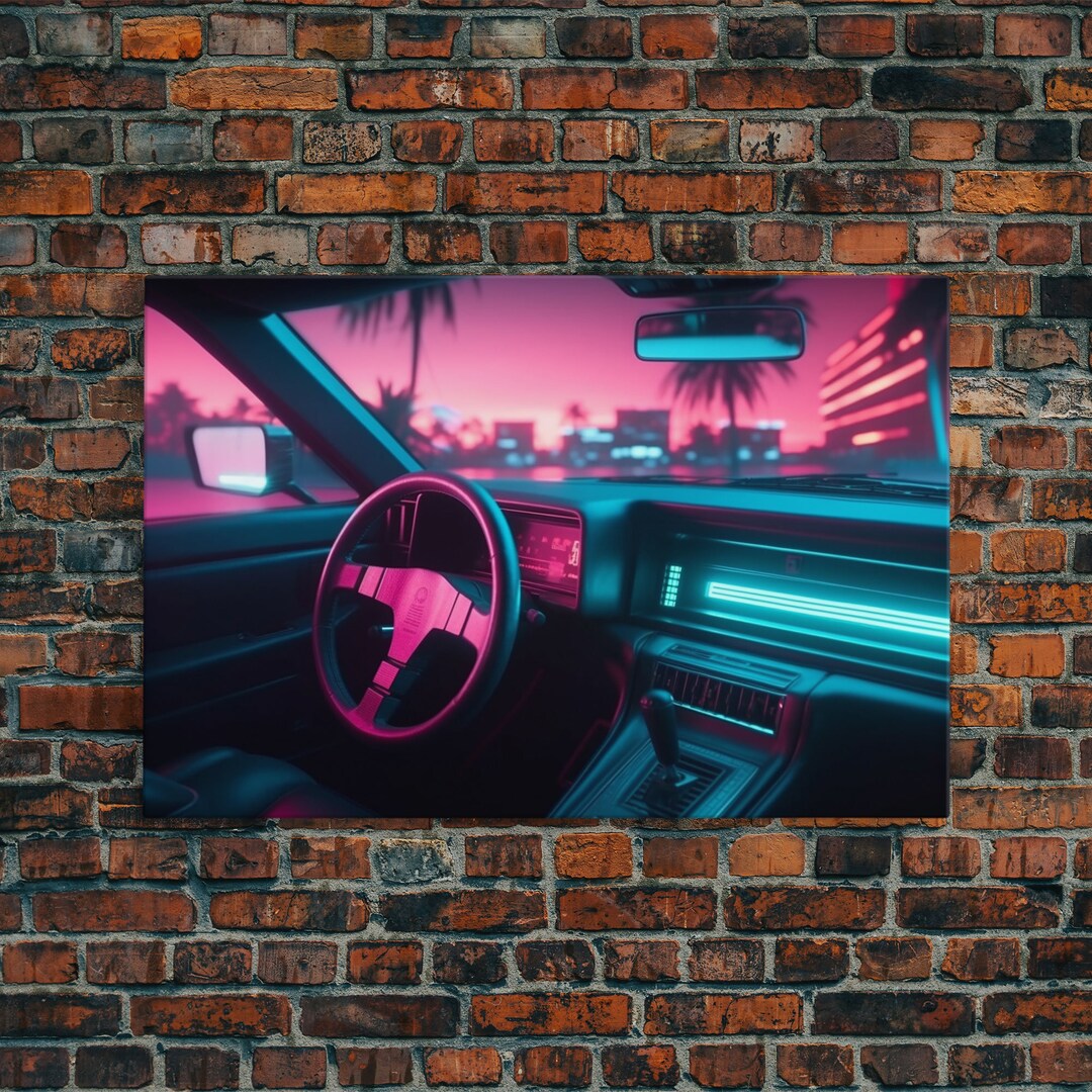 Car Interior Wall Art Framed Canvas Print Living Room Art Neon Lights ...