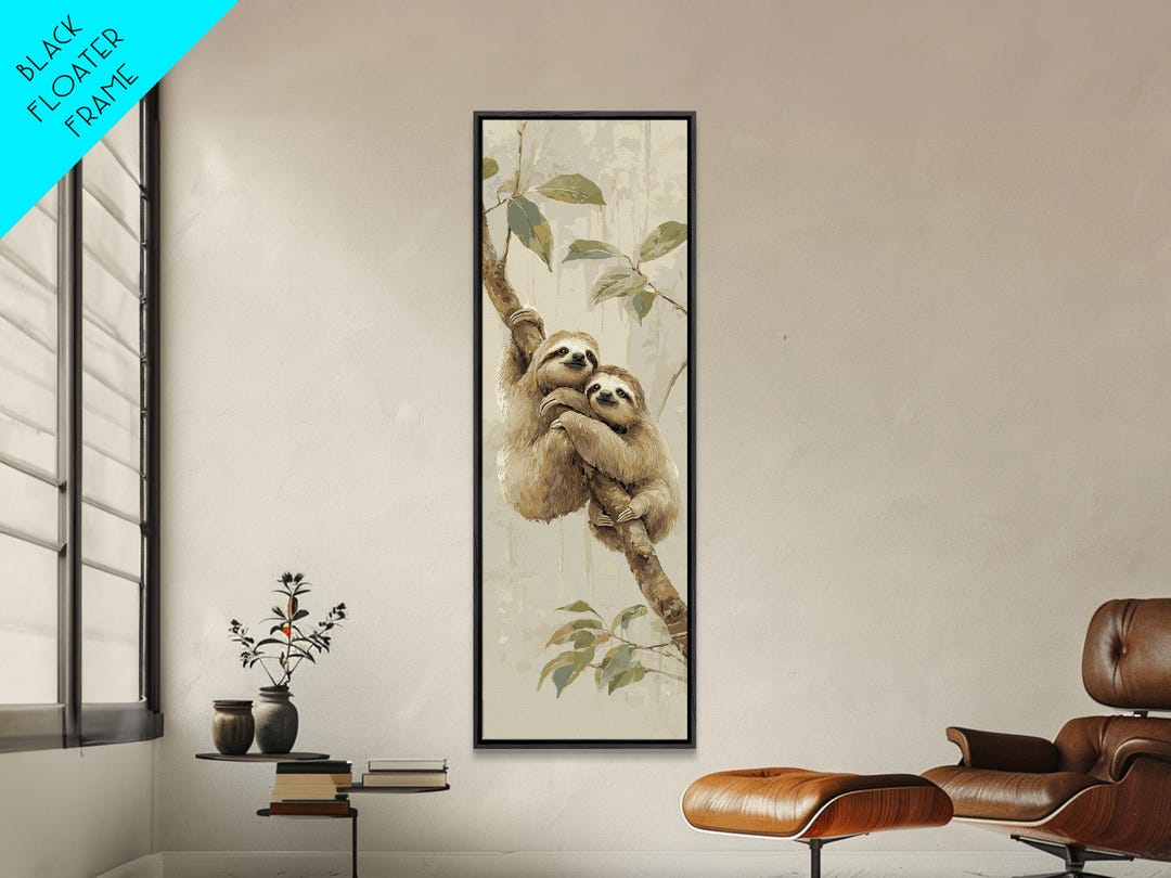 Cute Sloth Pair Art - Framed Canvas Print - Oil Painting - Cute Animal ...