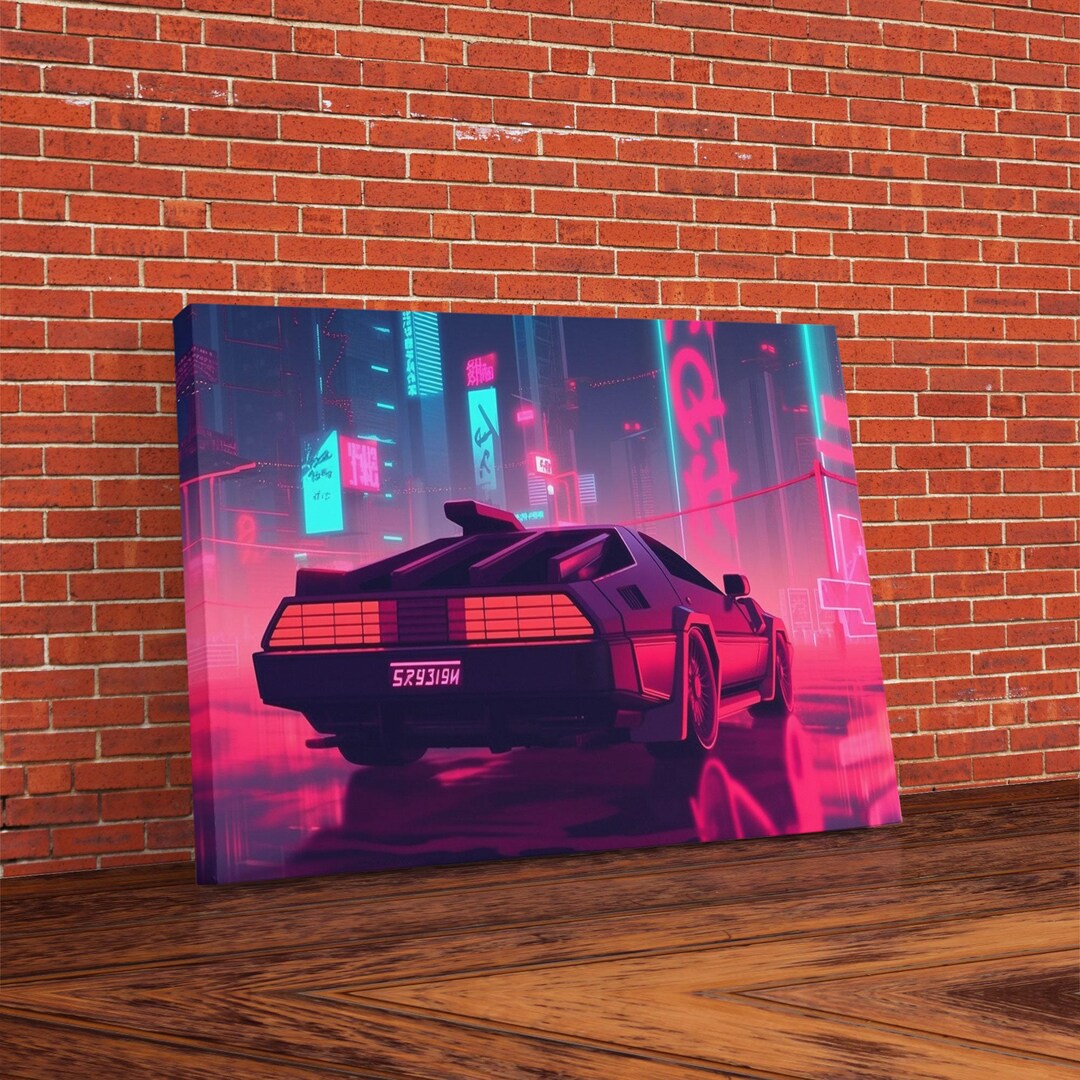 Futuristic Car Canvas Print: Neon Outrun Style Wall Art - Etsy