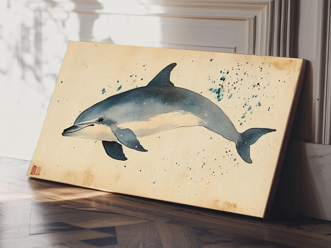 Retro Minimalist Dolphin Painting, Dolphin Home Decor, Framed Canvas ...