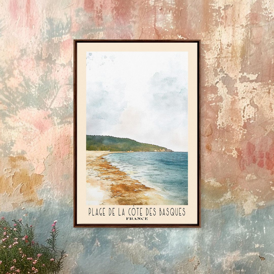 Plage De La Cote Des Basques, France Watercolor Beach Print, Vacation ...