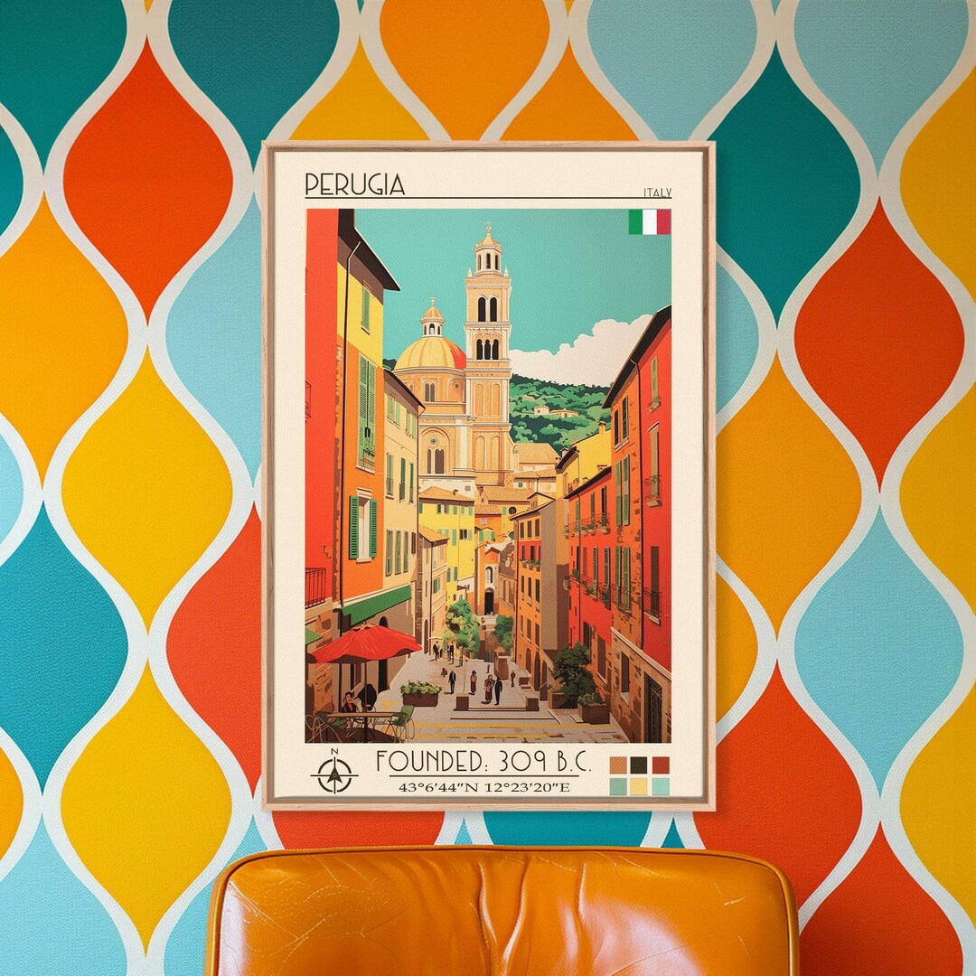 Perugia Italy Travel Poster: Vintage Pop Art Framed Canvas Print - Etsy