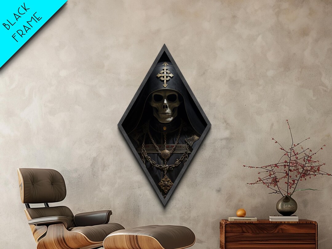 Hooded Skeleton Monk With Relics Diamond Shaped Art Canvas Embossed ...