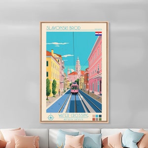 Slavonski Brod Croatia Travel Poster Framed Canvas Print, Midcentury ...