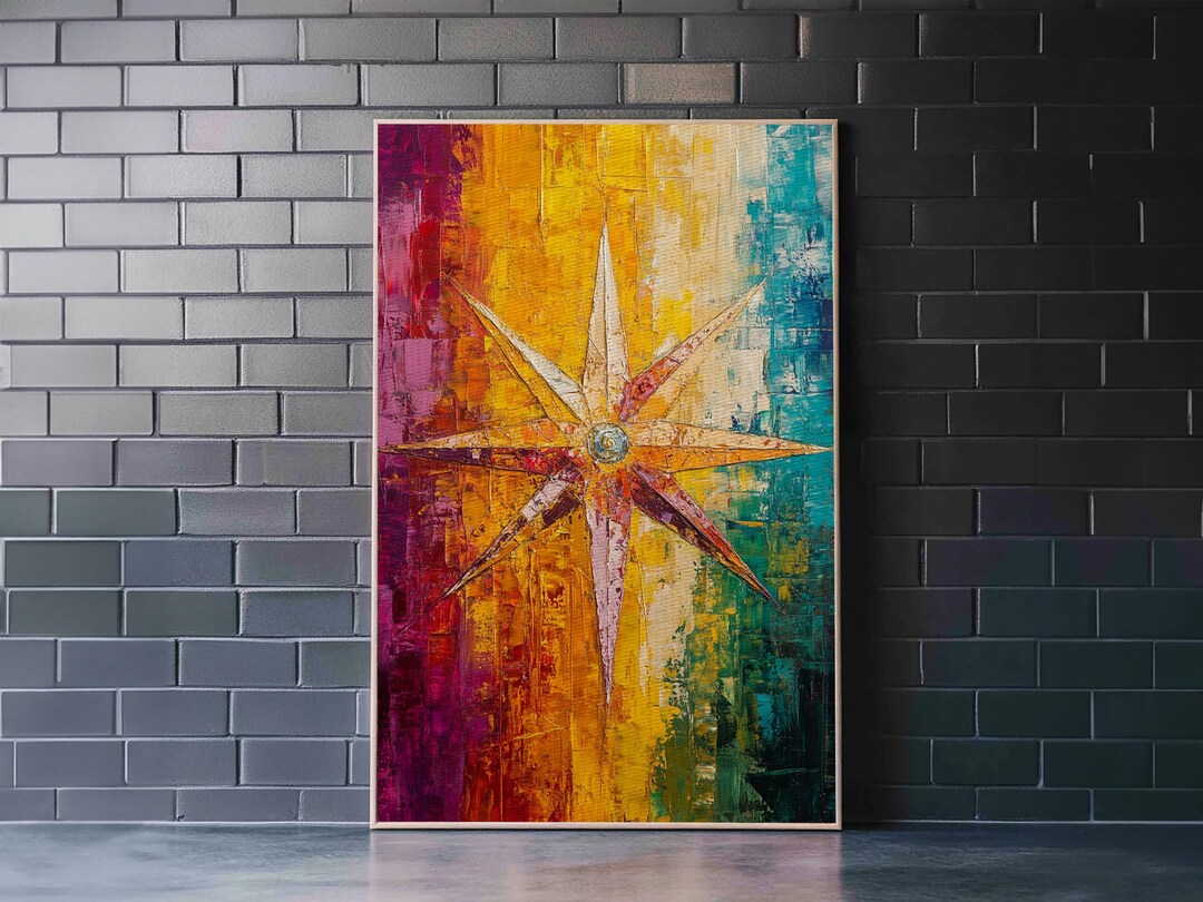 Compass Star Canvas Print Rustic Nautical Wall Art Adventure Decor ...