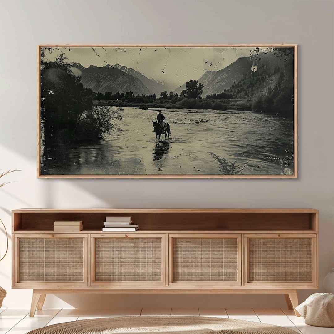 Cowboy Crossing River Canvas Print: Rustic Western Wall Art - Etsy