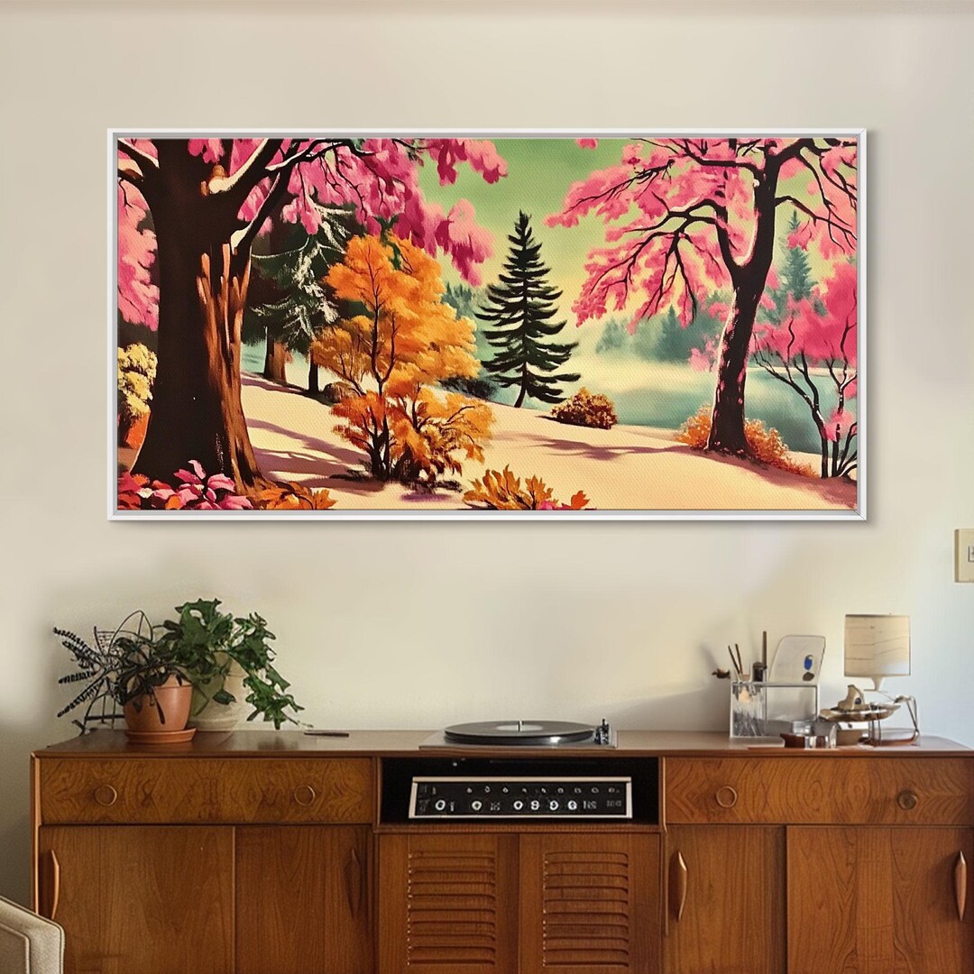 Colorful Path With Pink and Orange Trees Framed Canvas Print, Ideal ...