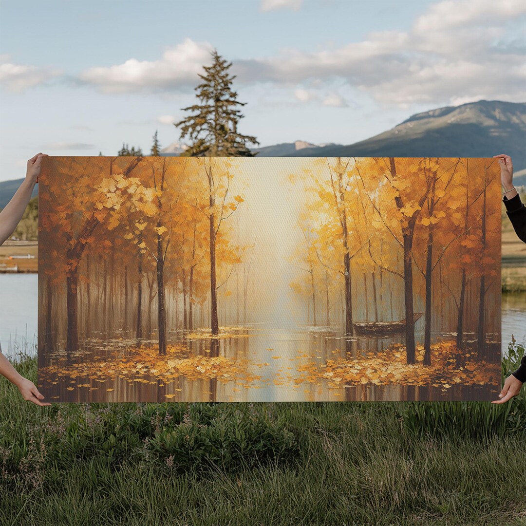Fall Centerpiece Landscape Painting Canvas Print, Autumn Landscape ...